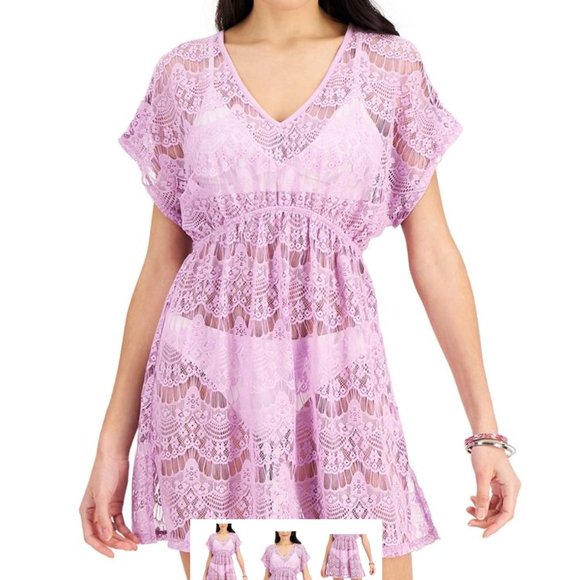 Miken | Swim | Miken Lace Cold Shoulder Swim Cover Up Swimsuit Purple ...